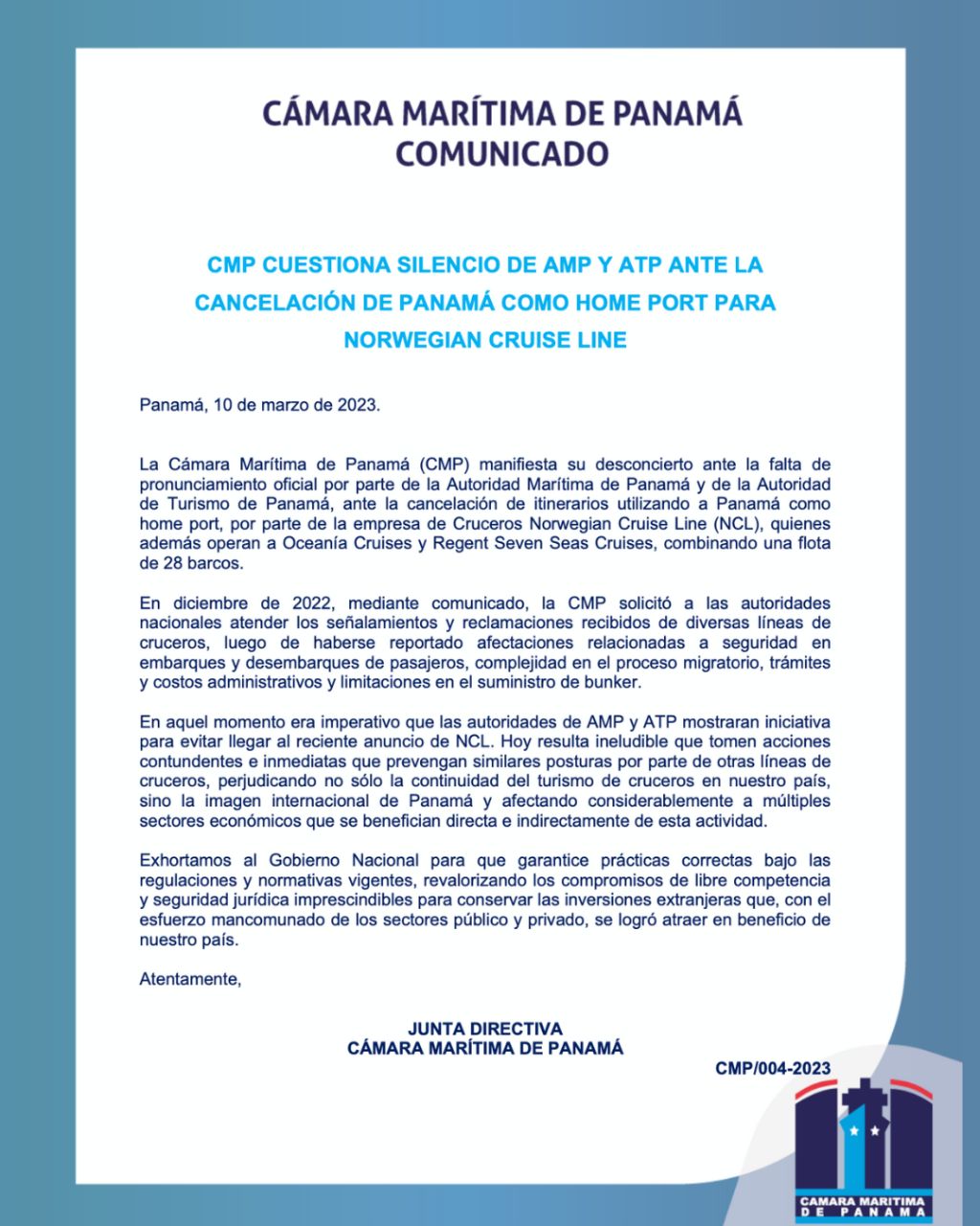 Cámara Marítima de Panamá cuestiona silencio de la AMP y la ATP ante cancelación de Cruceros ...